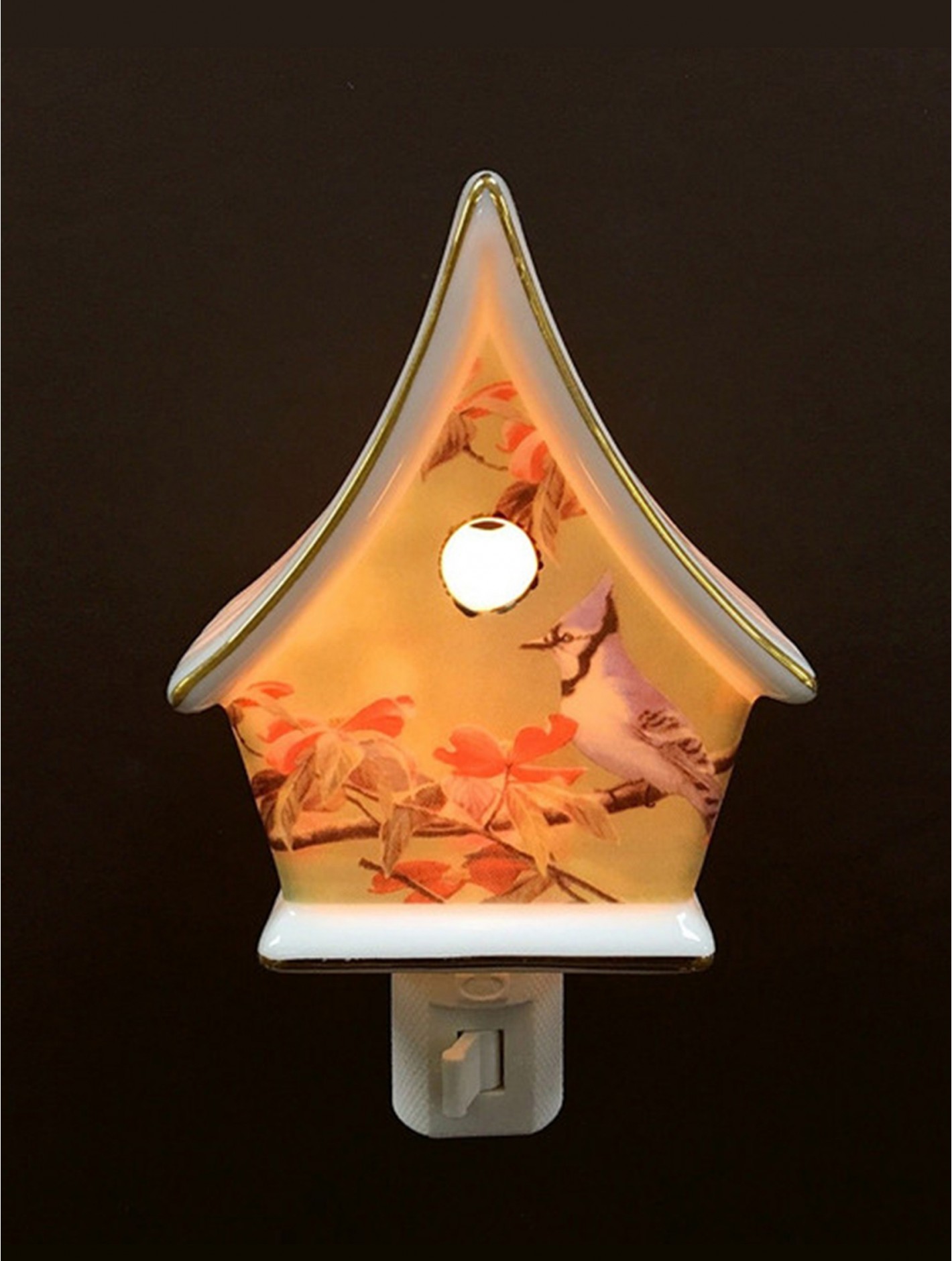 Porcelain Blue Jay On Birdhouse Night Light